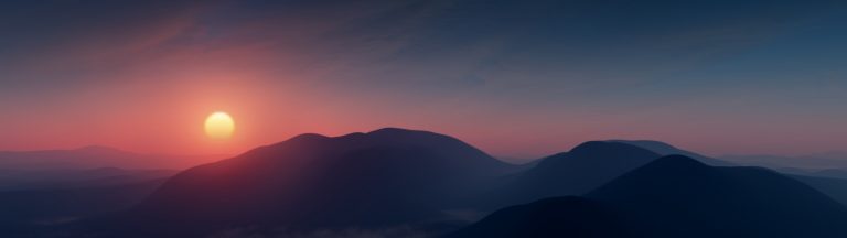 Sunset Silhouette Mountain Range Dusk Landscape Scenery Dual Monitor ...